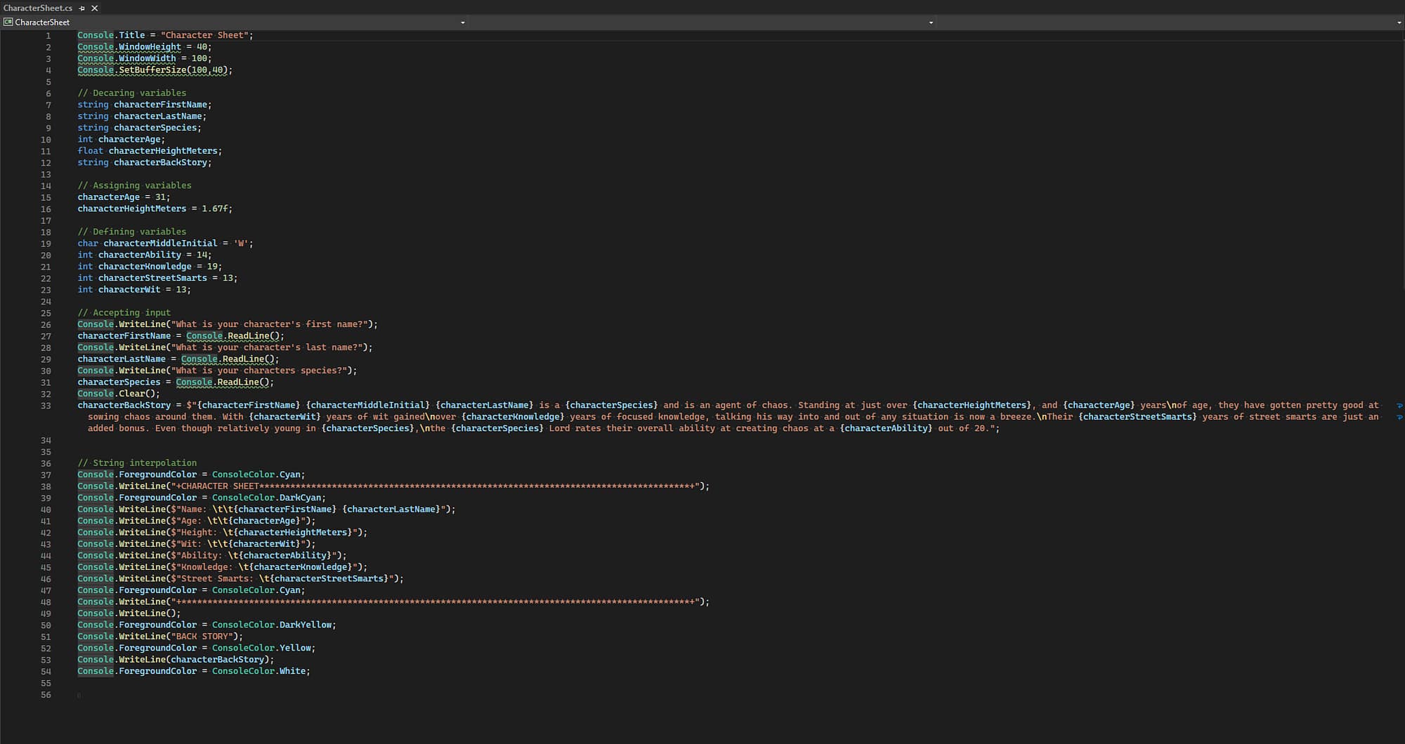 Character Sheet (C#) | SnoopWorks